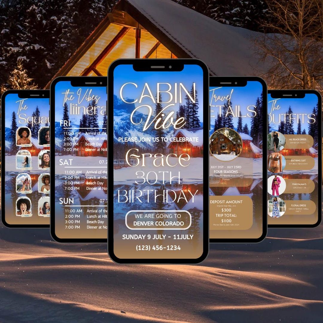 Cabin Birthday Trip Invitation, Winter Getaway Itinerary Template ...