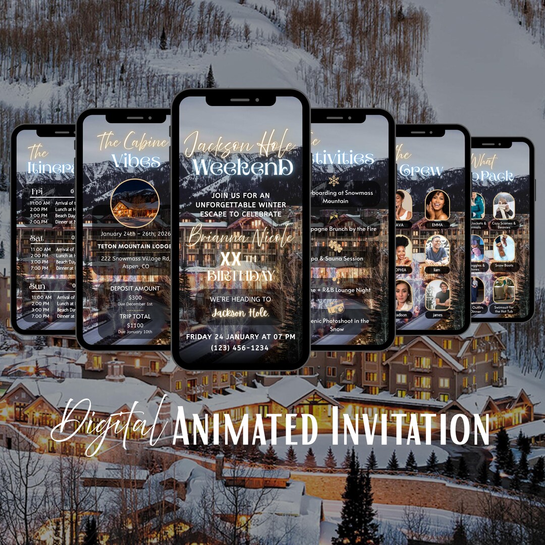 Jackson Hole Weekend Animated Invitation, Winter Destination Trip Evite ...