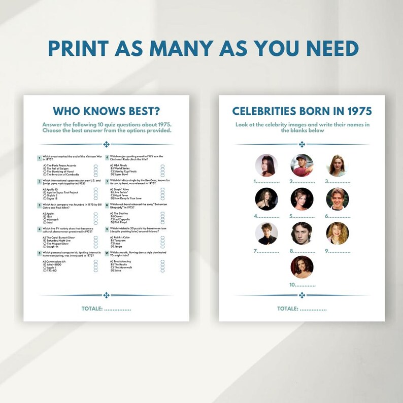 50th Birthday Games: 1975 Trivia Bundle (PRINTABLE Digital) - Etsy