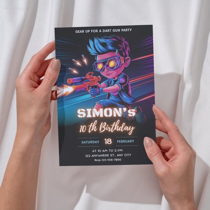 Dart Gun Birthday Invitation Template – Editable Action Party Invite ...