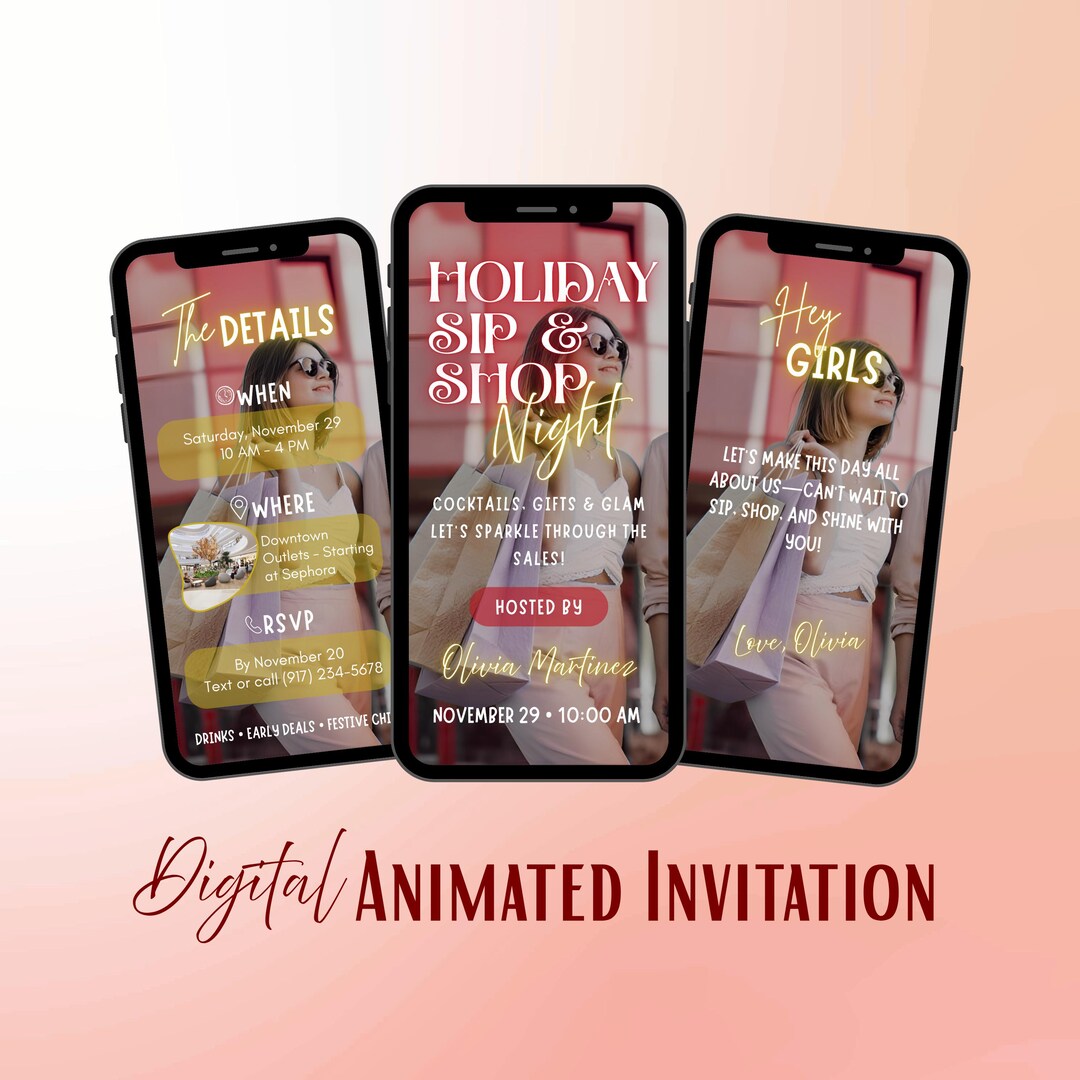Holiday Sip and Shop Invitation, Digital Girls Night Out Evite, Festive ...
