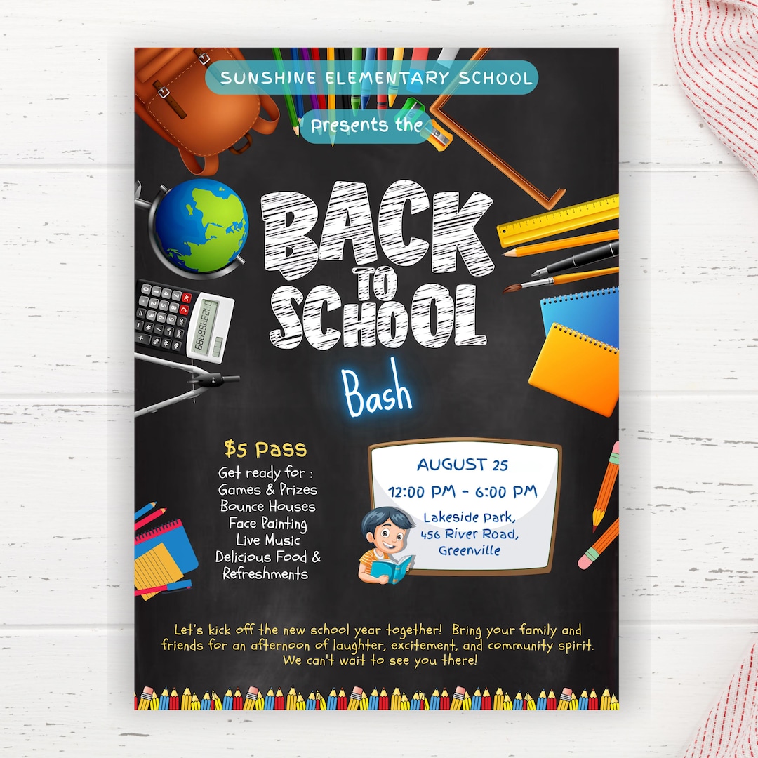 Back to School Bash Flyer, DIY Flyer Template Design, Community Event ...