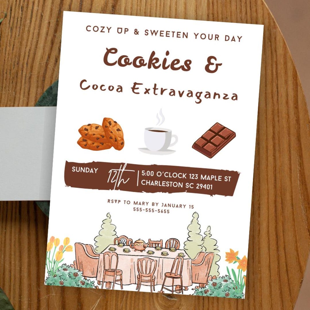Cookies & Cocoa Extravaganza Invitation, Cozy Winter Party, Rustic Hand ...