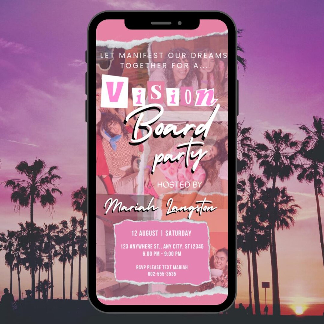 New Years 2025 Vision Board Party Invitation, Manifestation Gathering ...