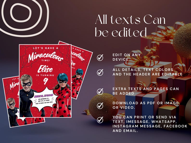 Miraculous Ladybug Birthday Invitation Ladybug and Cat Noir Themed ...