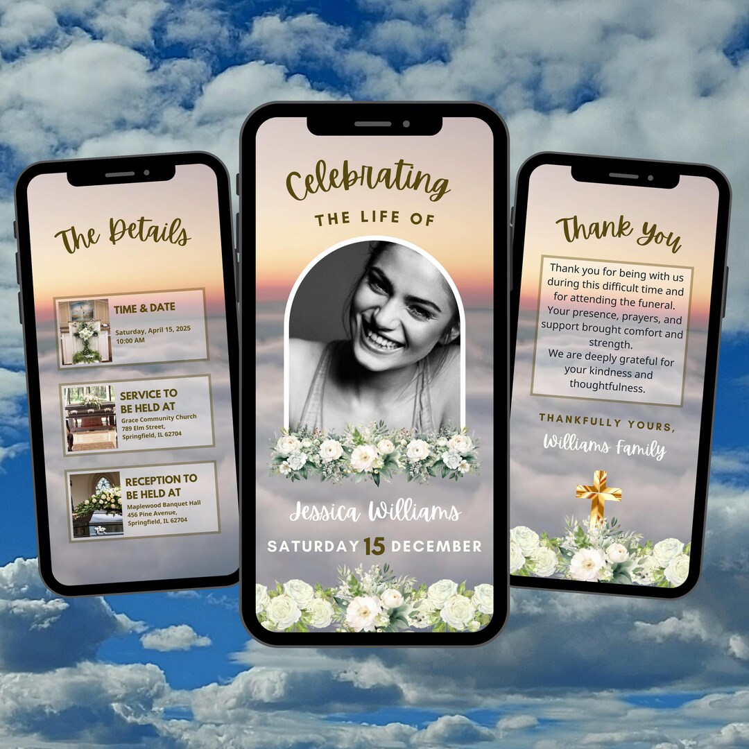 Animated Funeral Invitation, Editable Celebration of Life Invite ...