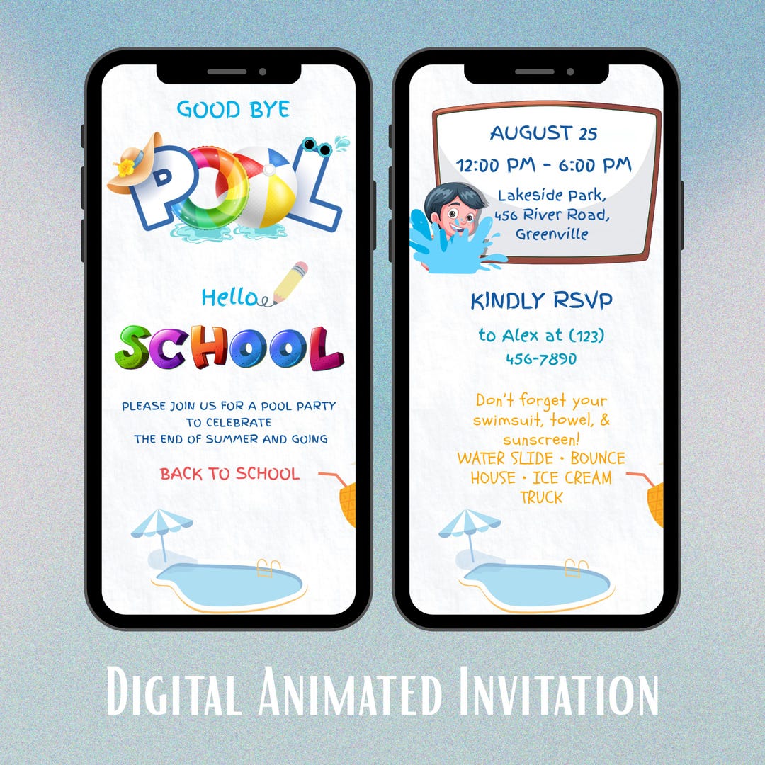 Animated Pool Party Invitation: End of Summer, Back to School (digital ...