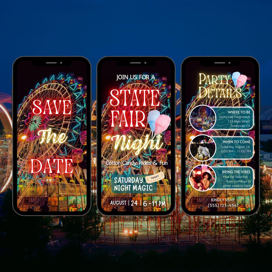 State Fair Night Invitation, Save the Date Carnival Party, Neon ...