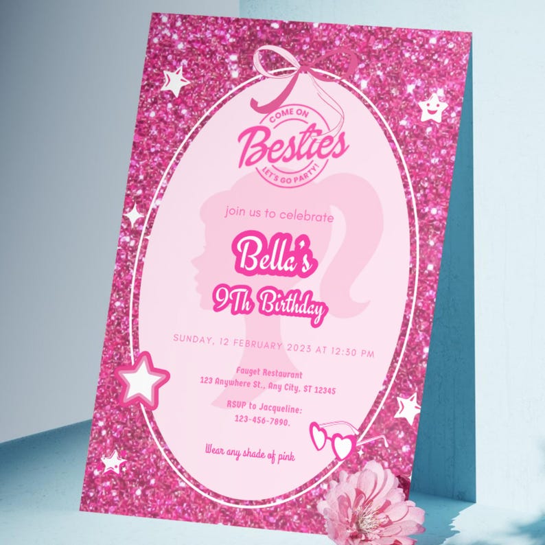 Pink Doll Birthday Invitation: Sparkle Princess Party (digital Download ...