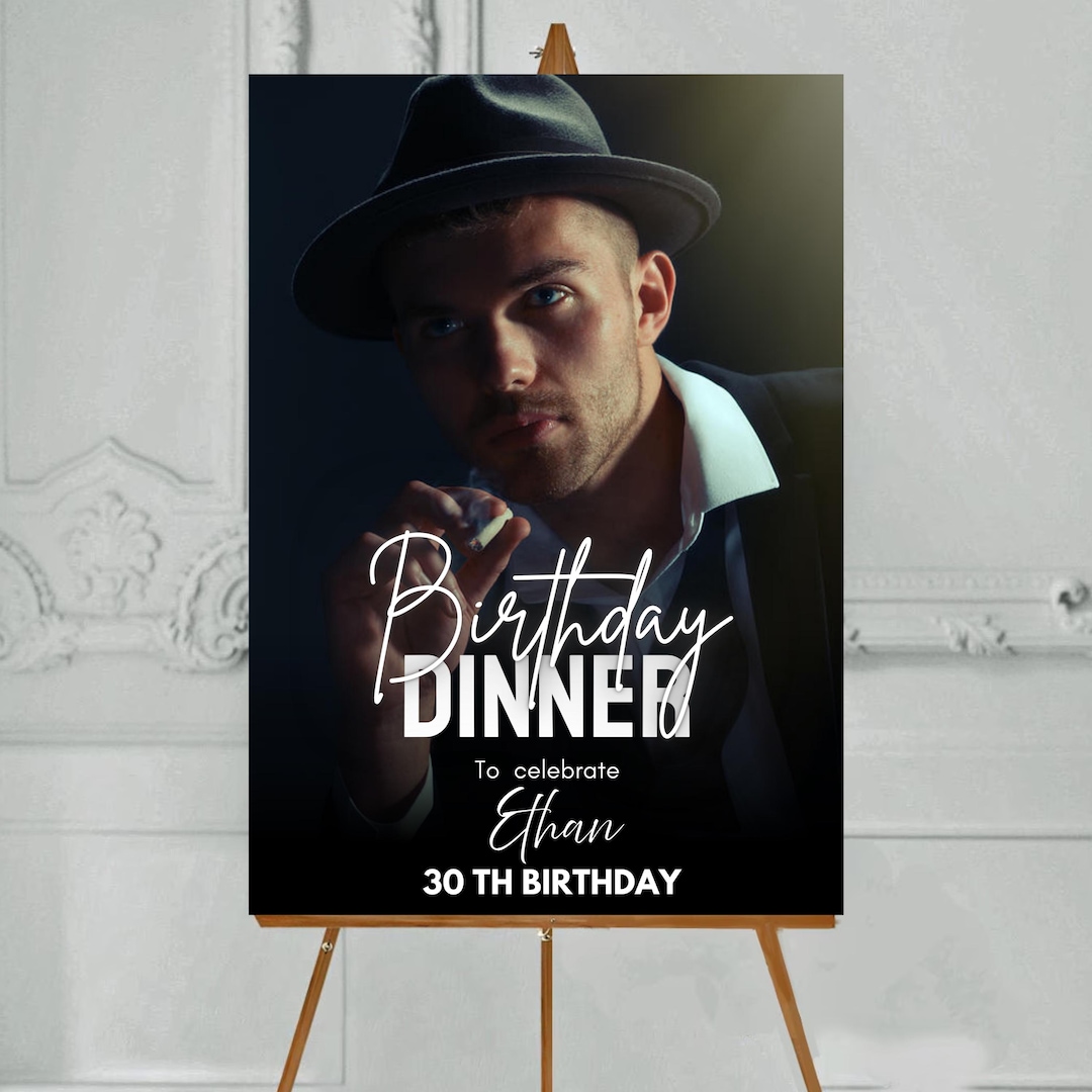 Editable Birthday Dinner Welcome Sign, Black Elegant Template With ...