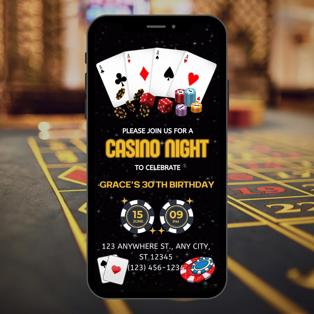 Casino Birthday Invitation. Digital Animated Adult Mens or Womens ...