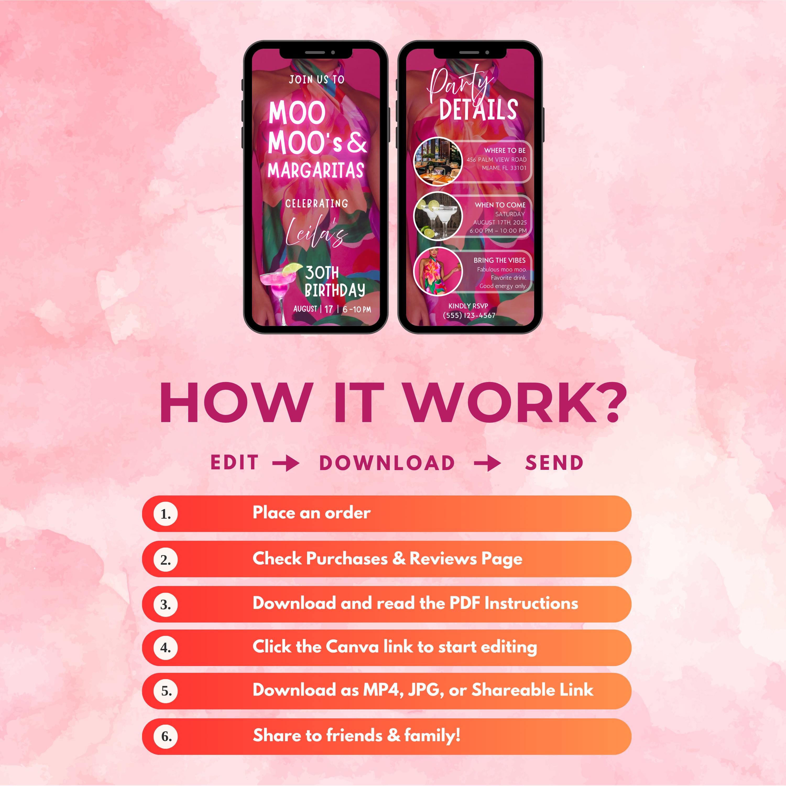 Moo Moos & Margaritas Birthday Invitation, Animated Girls Night Party ...