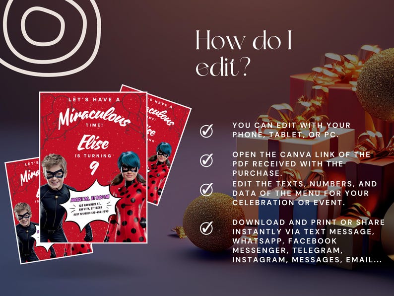 Miraculous Ladybug Birthday Invitation Ladybug and Cat Noir Themed ...