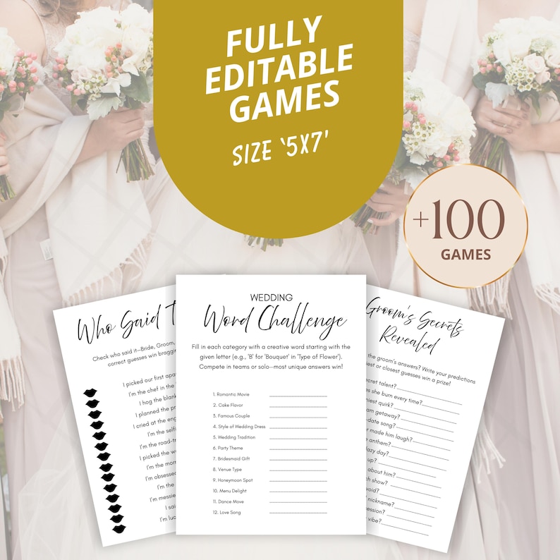 Bridal Shower Games Bundle, 100+ Editable Canva Templates Signs & Cards ...