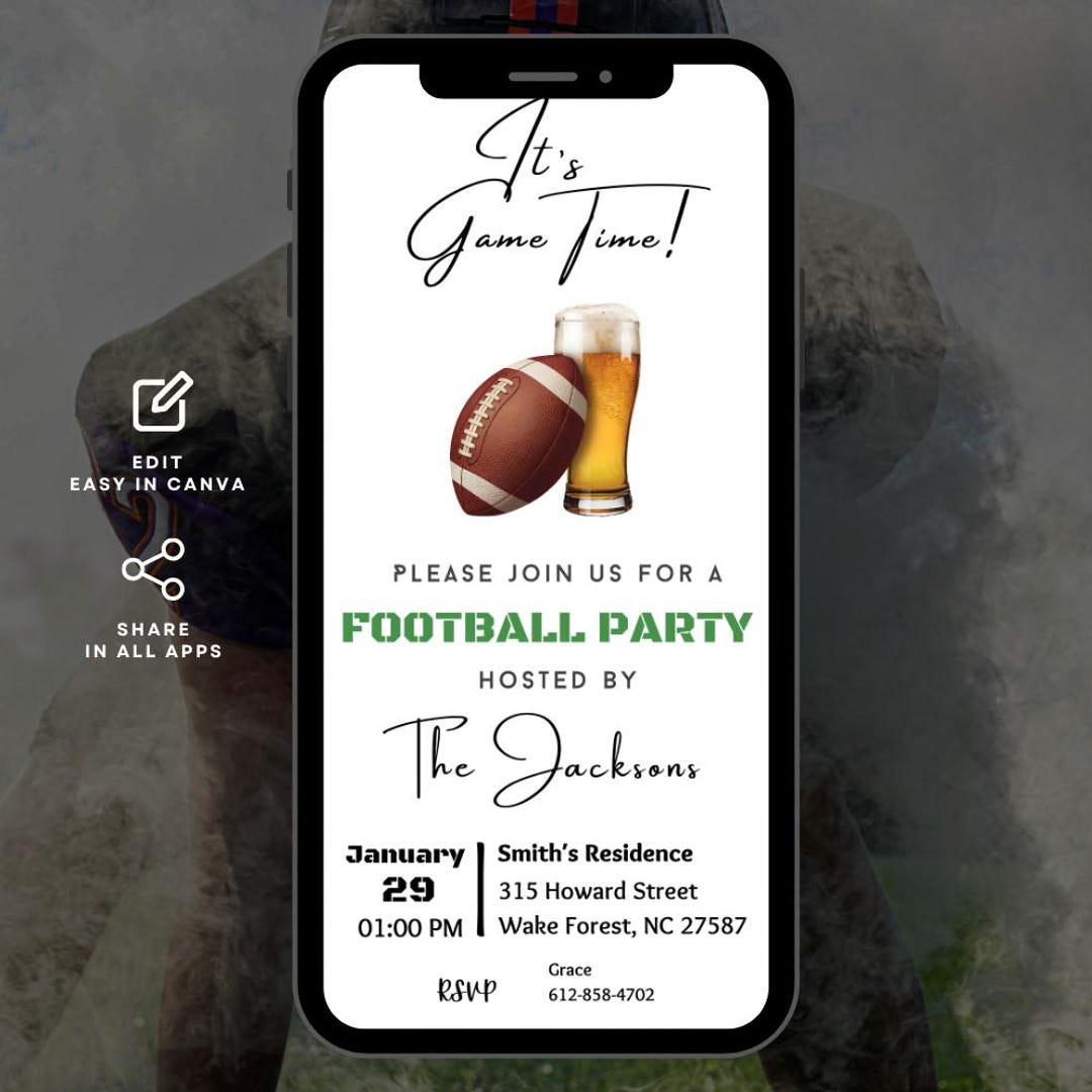 Editable Super Bowl Party Invitation, Football Party Invite, Watch ...