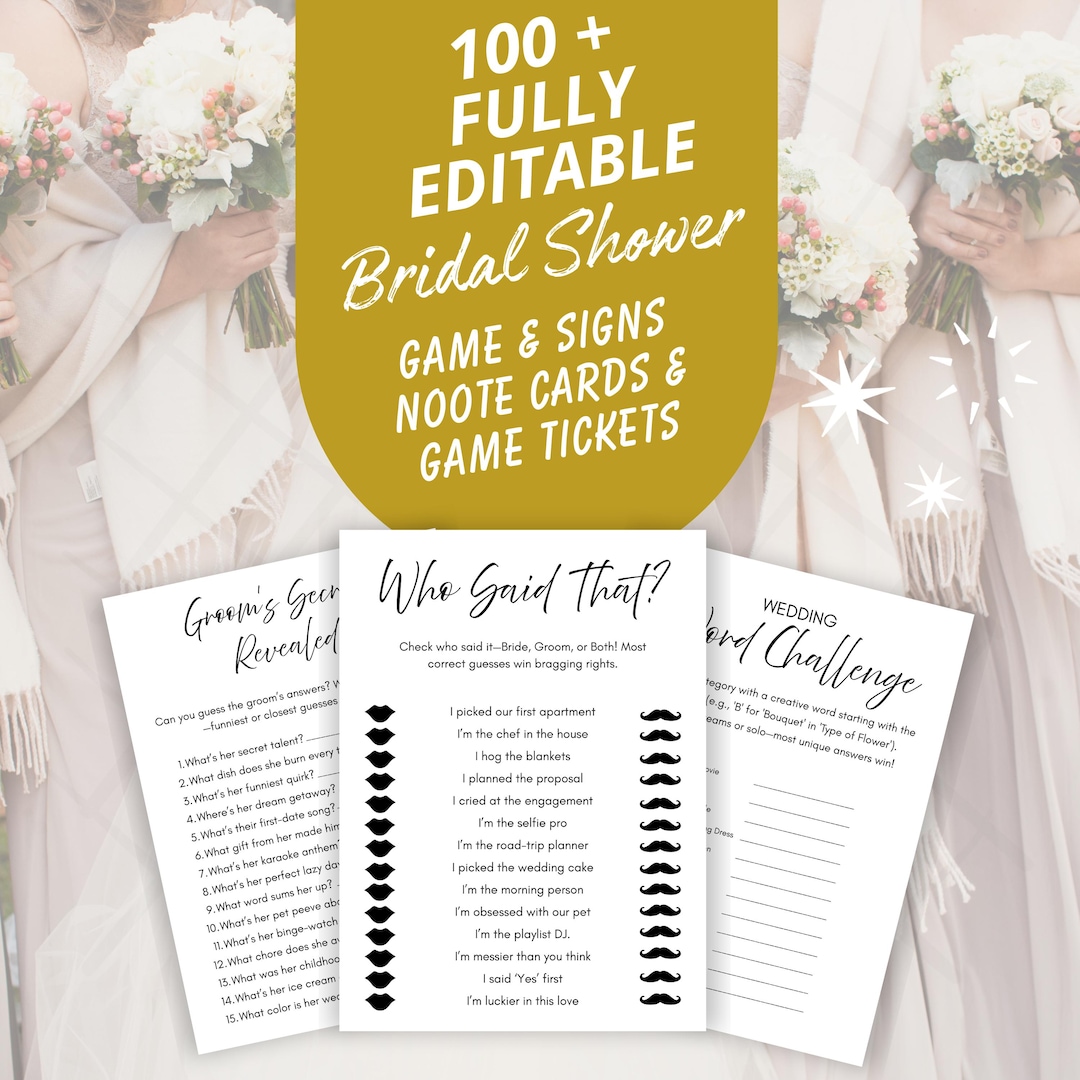 Bridal Shower Games Bundle, 100+ Editable Canva Templates Signs & Cards ...