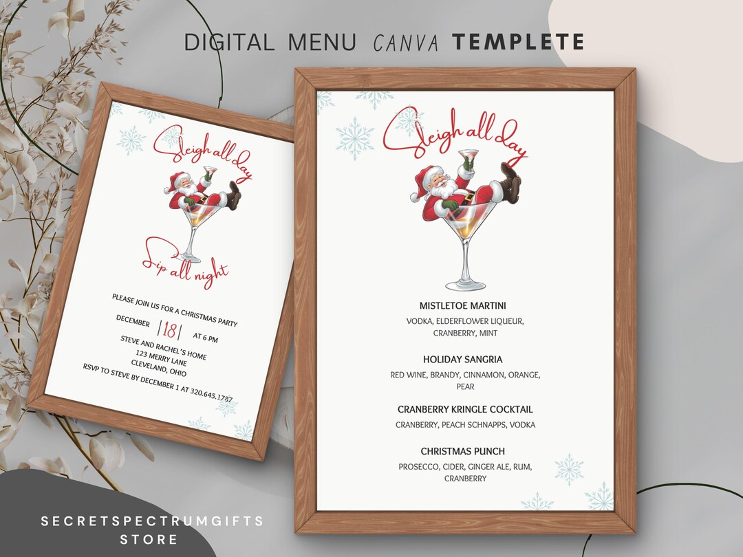 Christmas Cocktail Menu Template: Holiday Bar Sign (editable, Printable ...