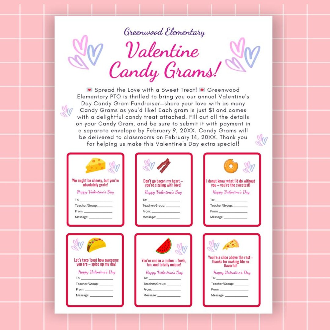 Editable Valentines Candy Gram Flyer Template, School Fundraiser ...
