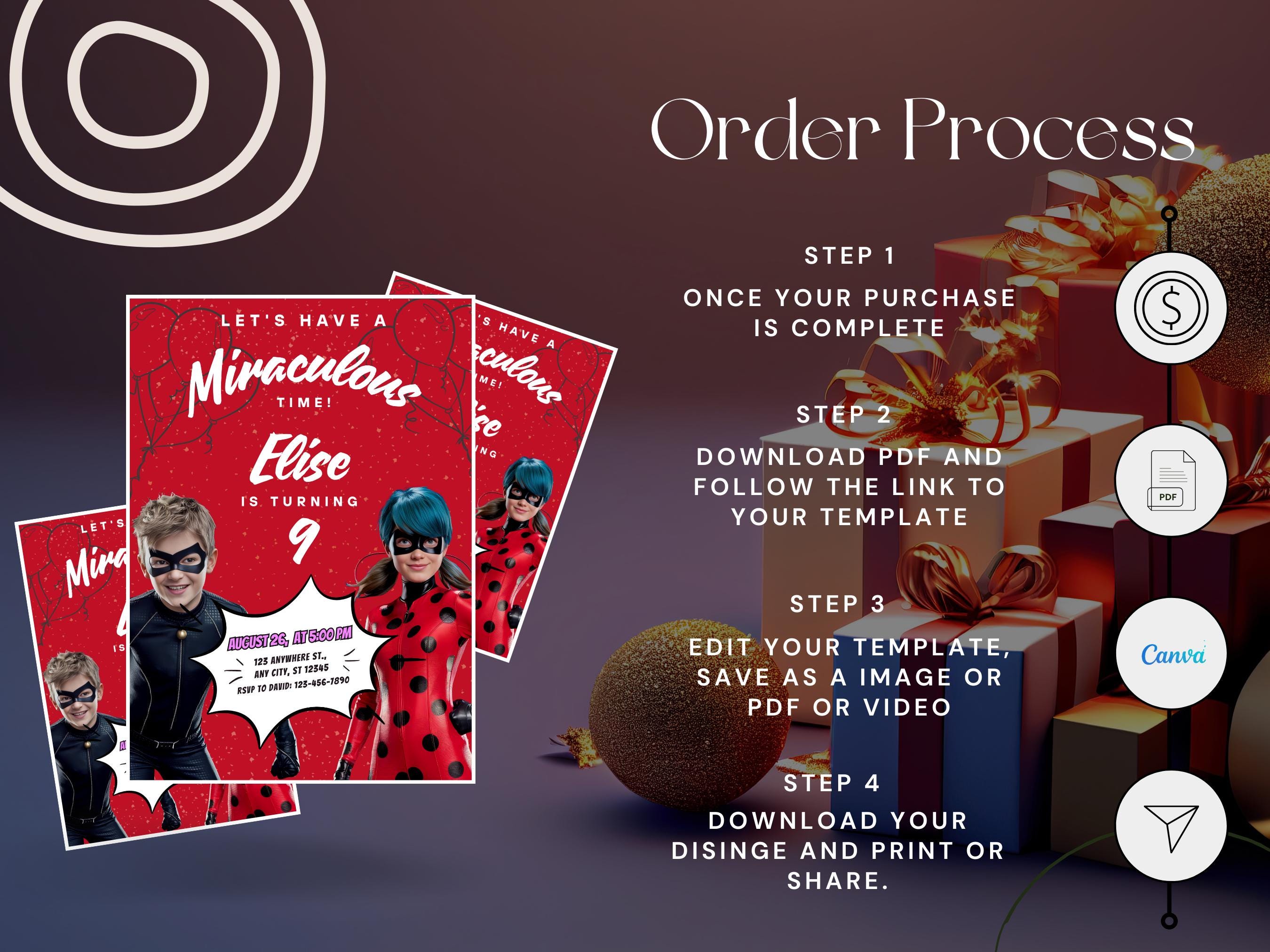 Miraculous Ladybug Birthday Invitation Ladybug and Cat Noir Themed ...