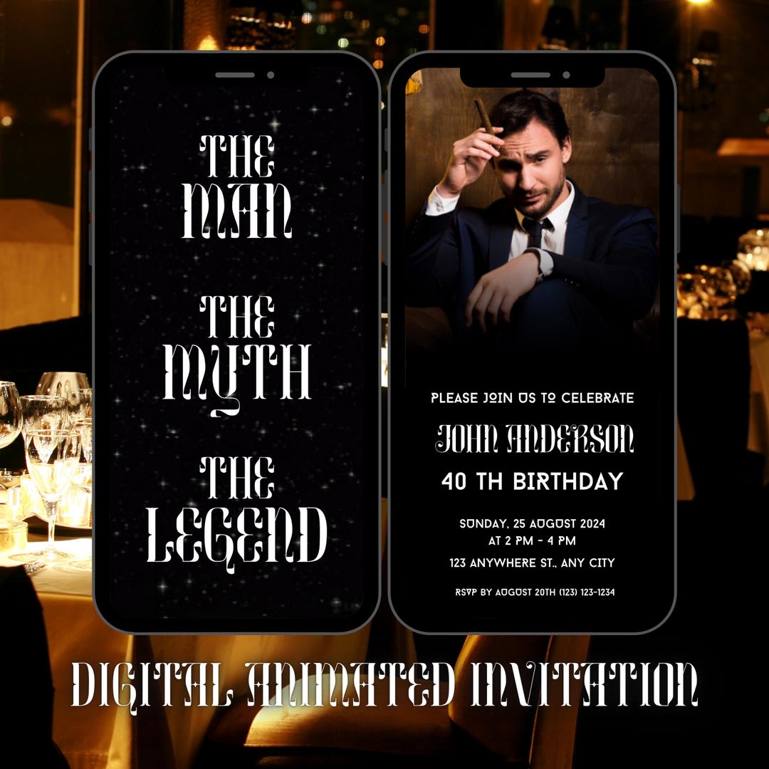 Digital Men Birthday Invitation, the Man the Legend, Men Invitation ...