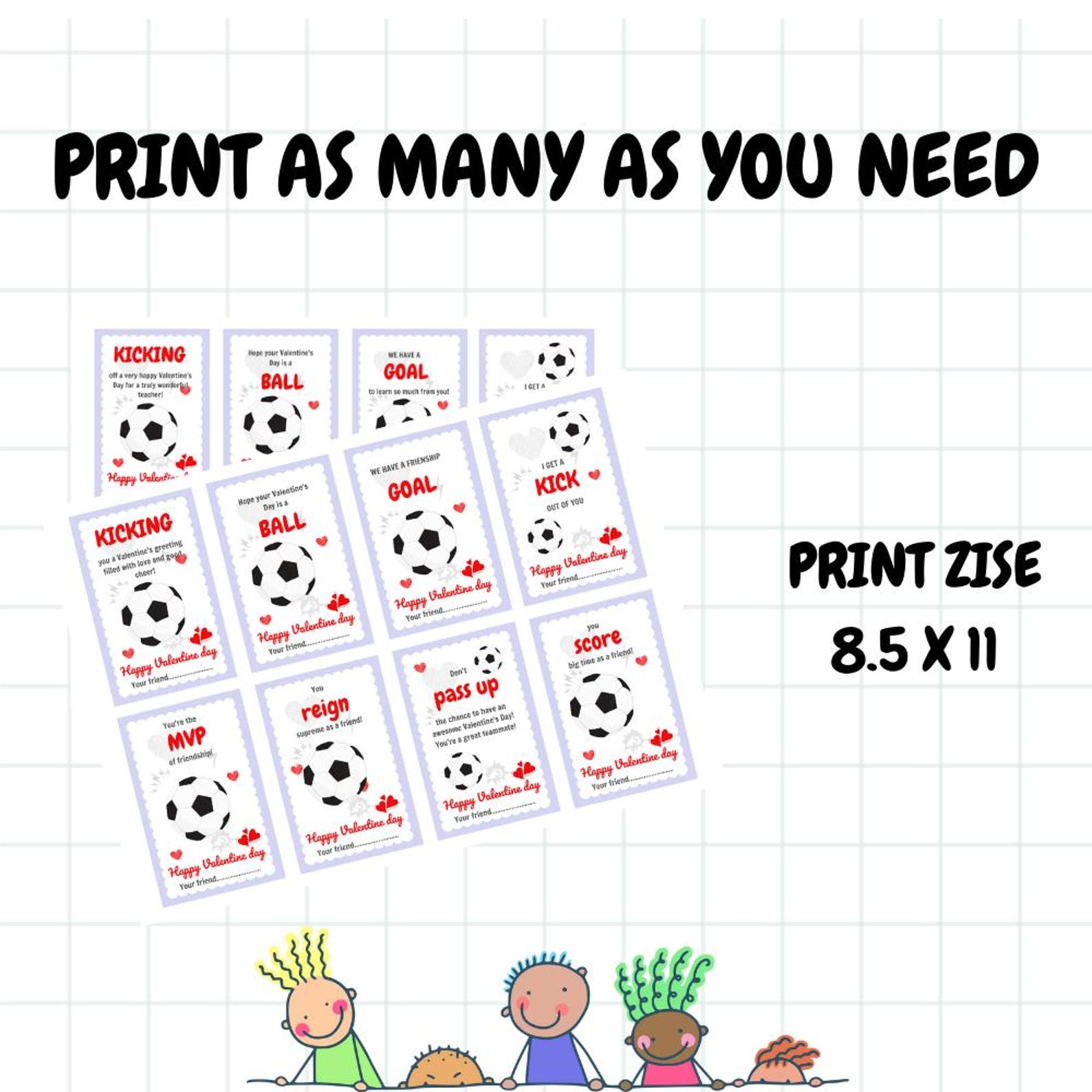 Soccer Valentine's Day Cards: Printable Kids Valentines (PDF) - Etsy