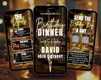 Animated Birthday Dinner Invitation, DIY Template Design, Men's Party ...
