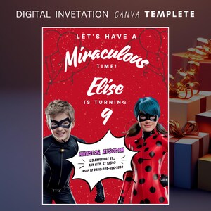 Miraculous Ladybug Birthday Invitation Ladybug and Cat Noir Themed ...