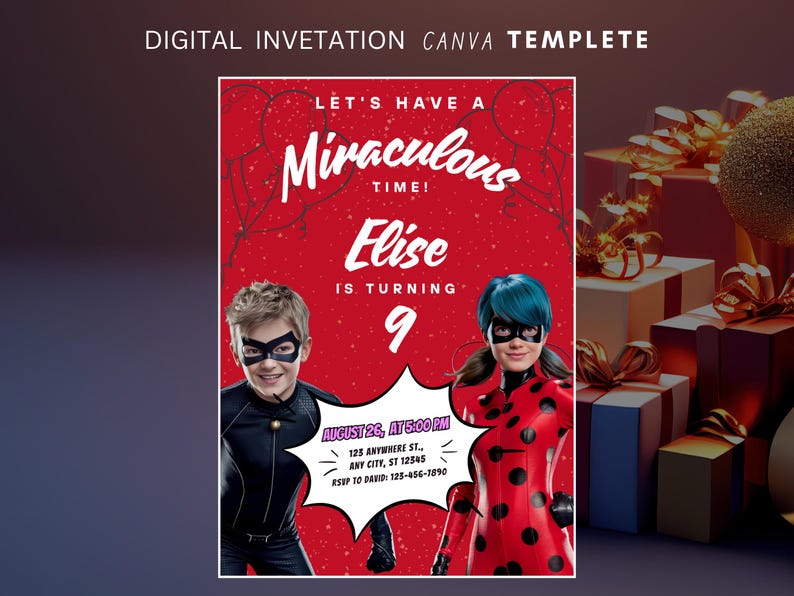 Miraculous Ladybug Birthday Invitation Ladybug and Cat Noir Themed ...