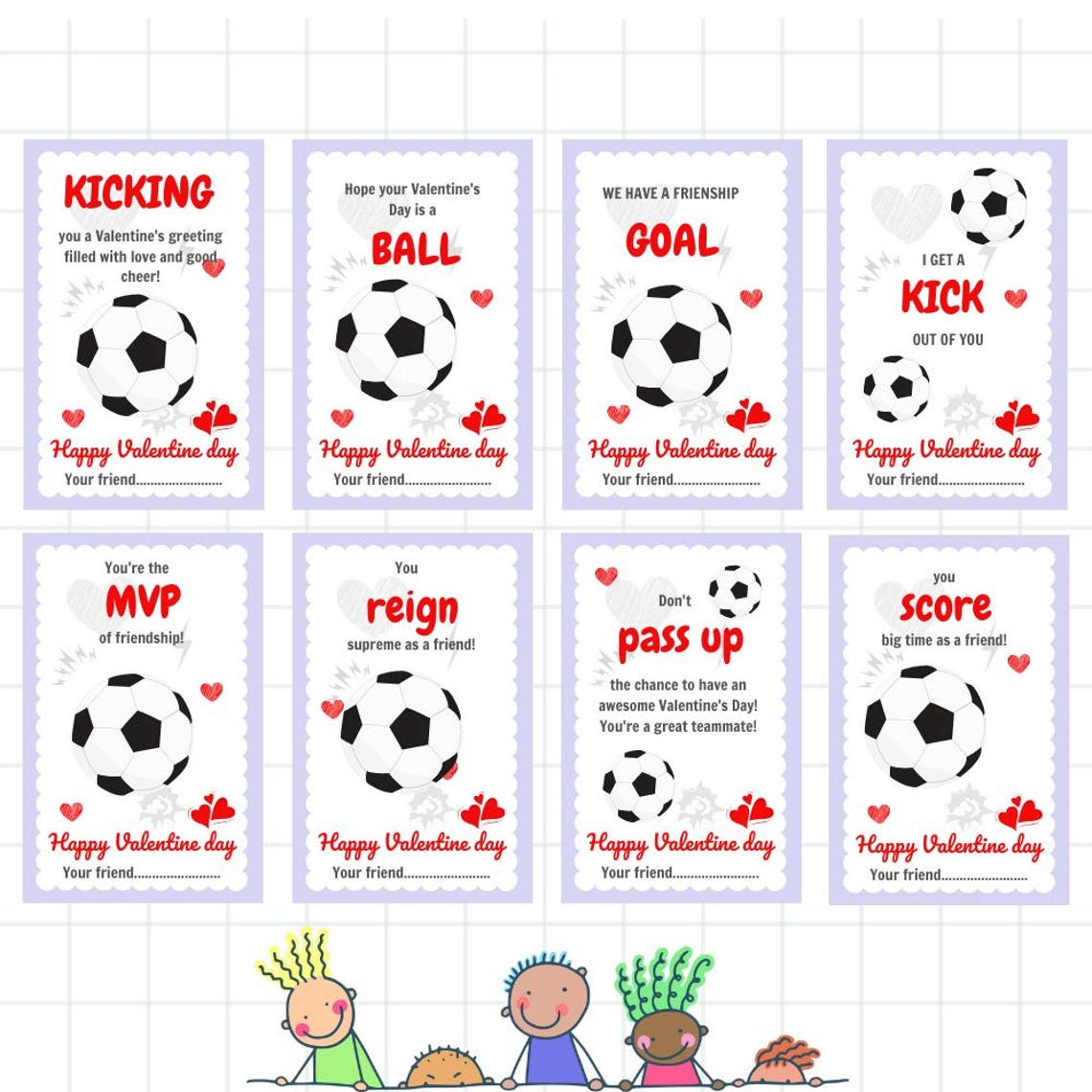 Soccer Valentine's Day Cards: Printable Kids Valentines (PDF) - Etsy