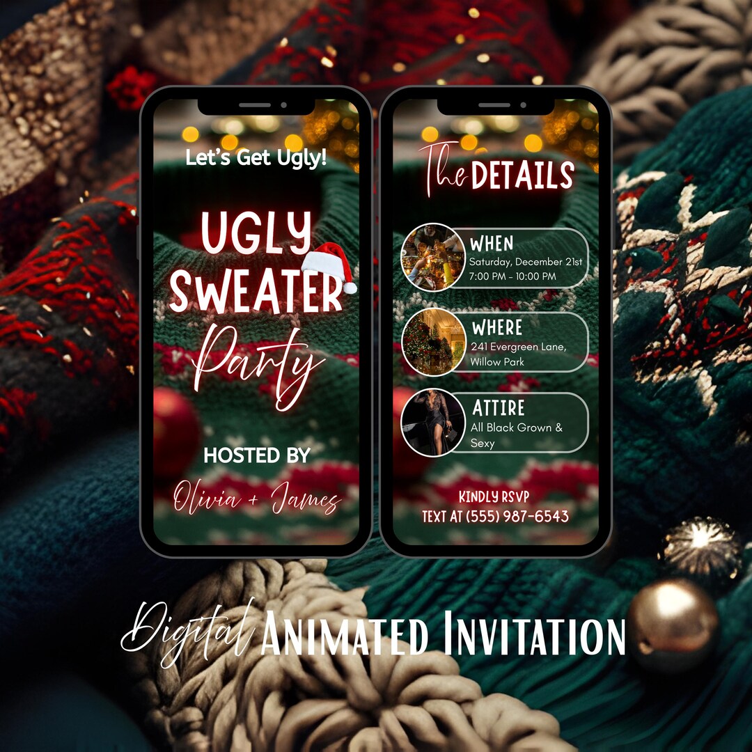 Editable Ugly Sweater Christmas Invitation, Digital Holiday Party Evite ...