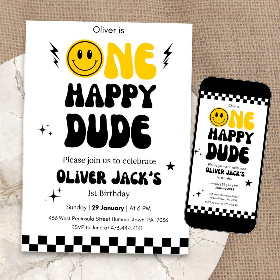 One Happy Dude Birthday Invitation Template, Printable Invitation ...