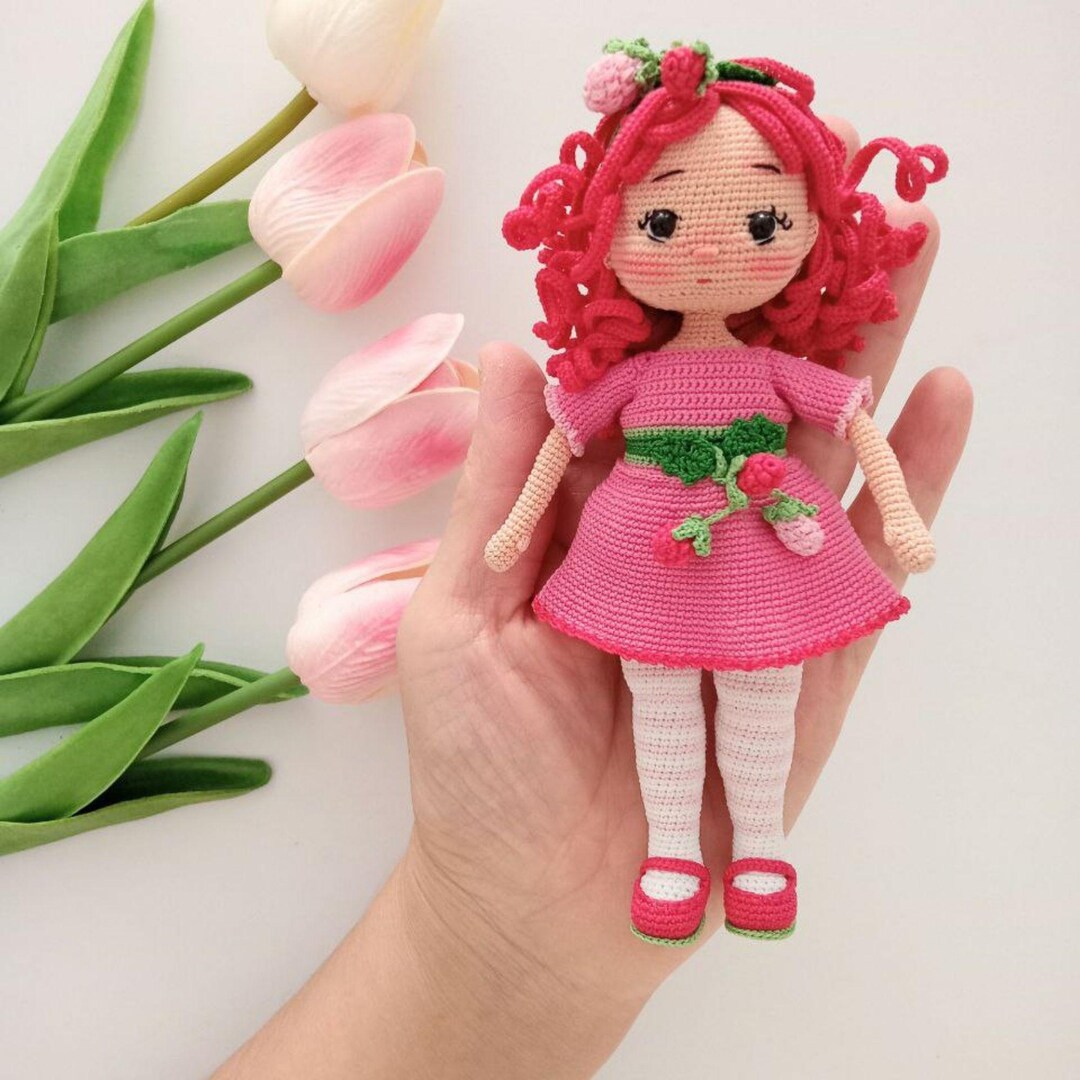 Miniature Raspberry Amigurumi Doll, Mini Crochet Woman ,sweet Nursery ...