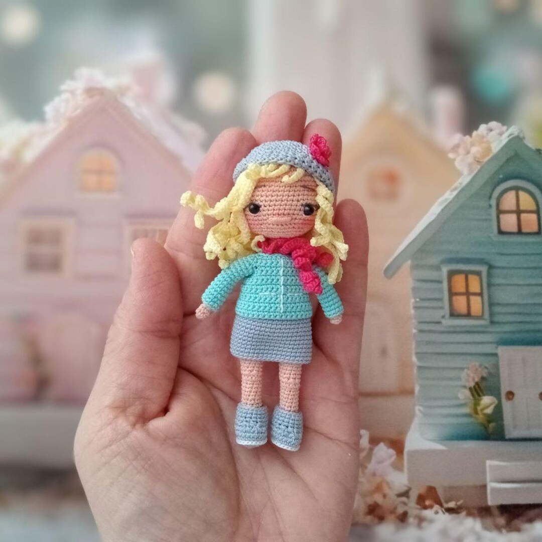 Miniature Amigurumi Lali Doll. Beautiful Toy With Floral Hat and Blonde ...