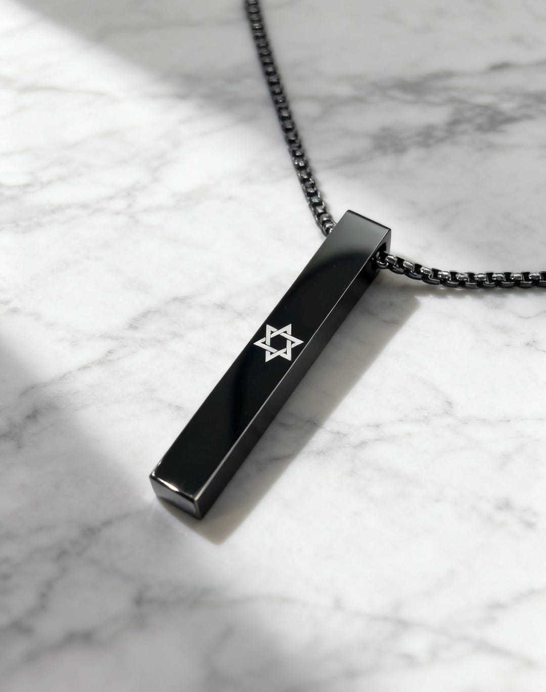 Star of David Rectangle Bar Necklace，men's Star of David Black ...