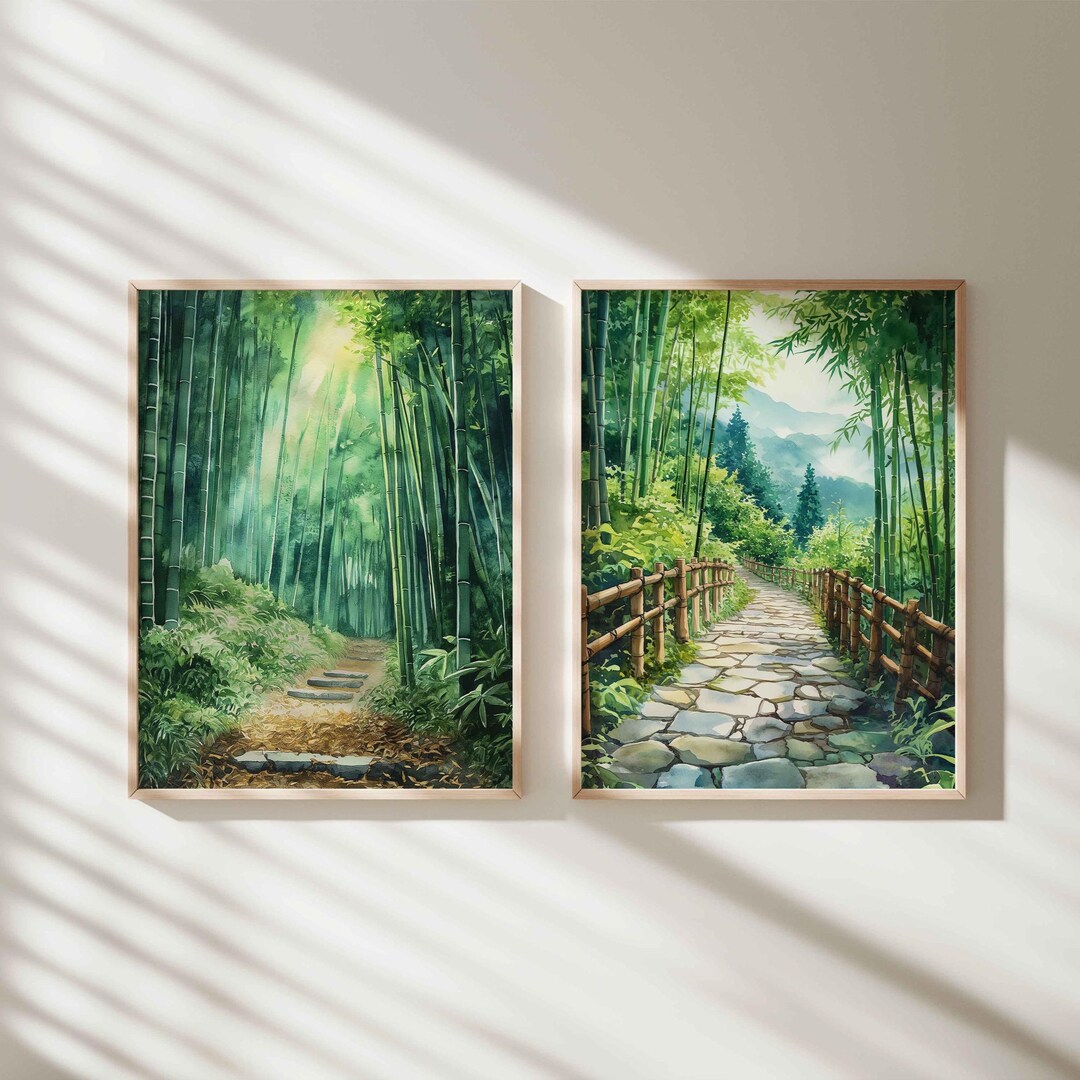 Japanese Bamboo Prints Set, Green Wall Art, Kyoto Poster, Zen Decor ...