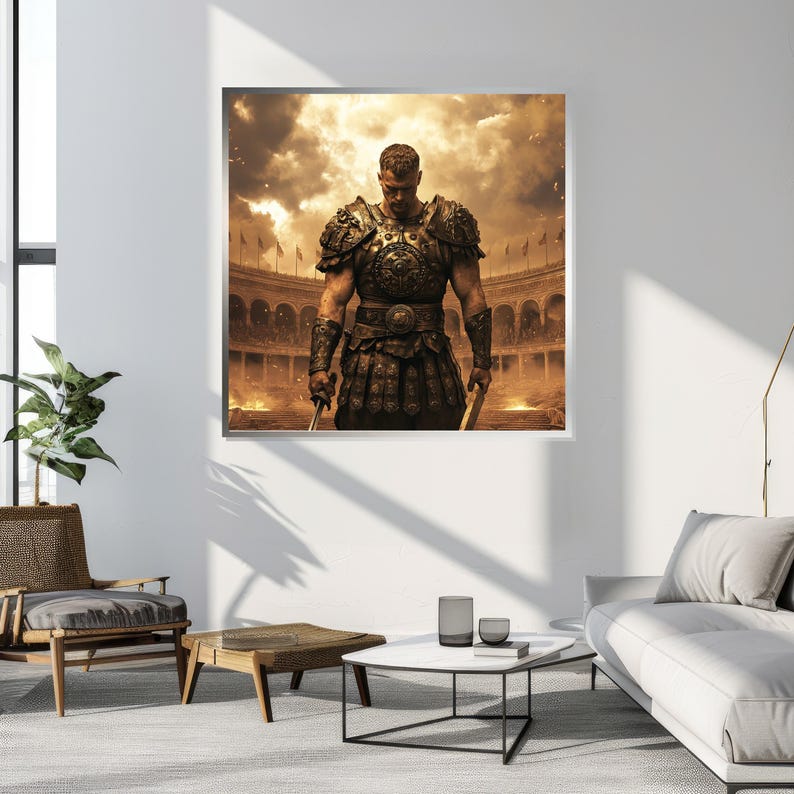 Roman Gladiator Canvas, Warrior Wall Art, Ancient Battle Print ...