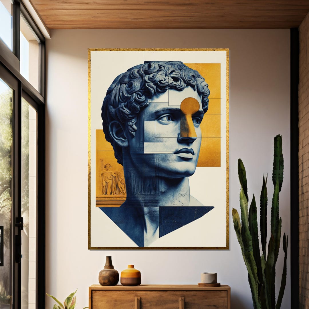 Classical Bust Canvas, Abstract Sculpture Art, Geometric Wall Art, Bust ...