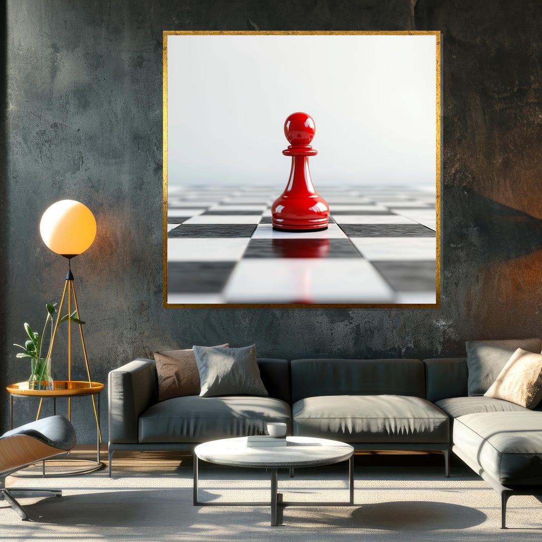 Red Chess Pawn Canvas, Chessboard Art, Statement Piece, Wall Art Canvas ...