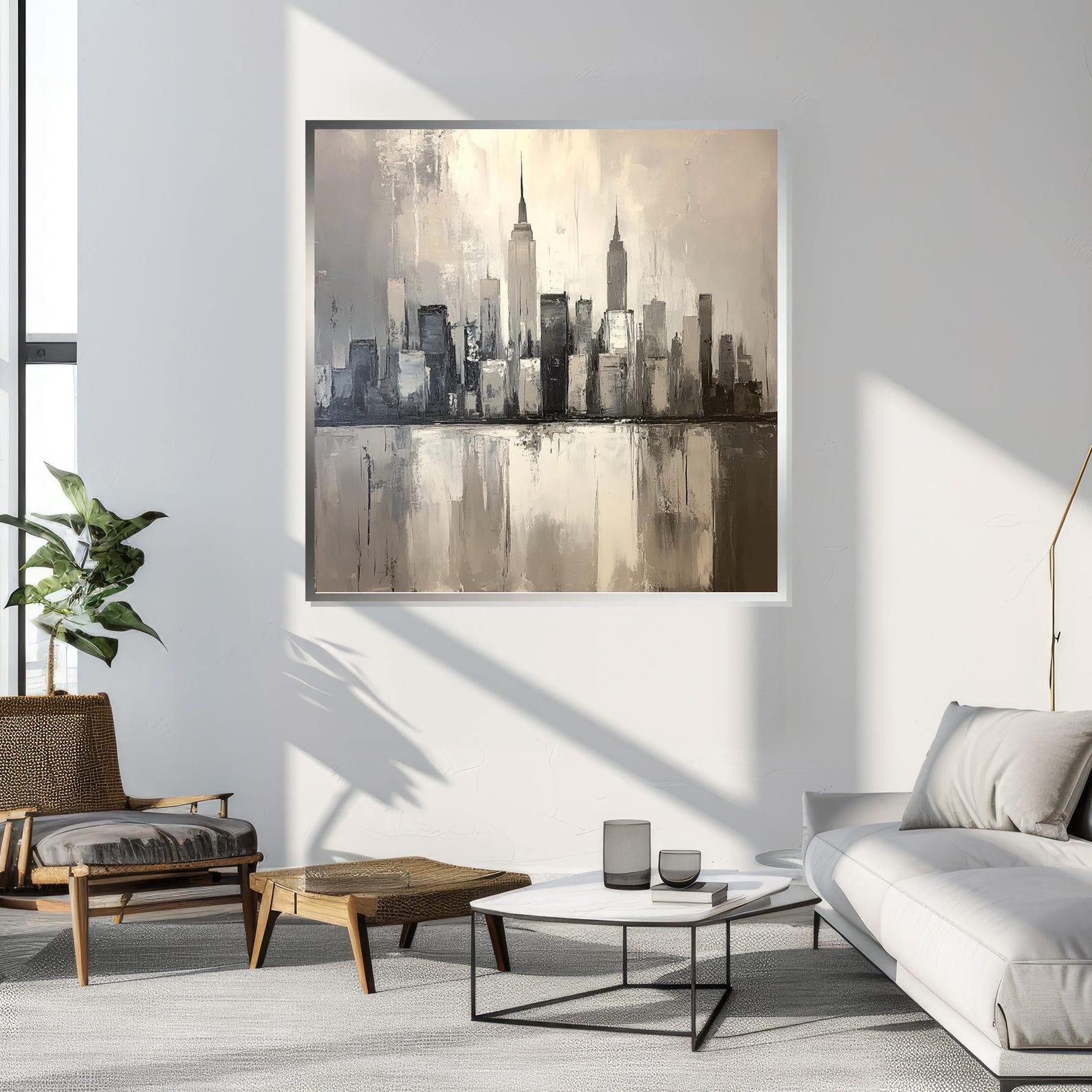 Monochrome Cityscape Canvas, Skyline Wall Art, Modern Urban Reflection ...