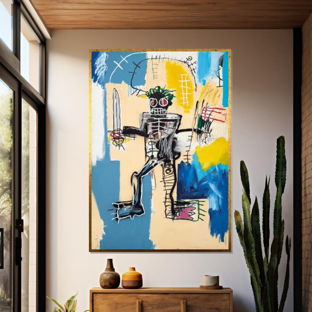 Jean-michel Basquiat,abstract Skeleton Knight Canvas, Colorful Abstract ...