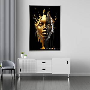 Golden Face Canvas, Dripping Gold Art, Abstract Portrait Wall Art ...