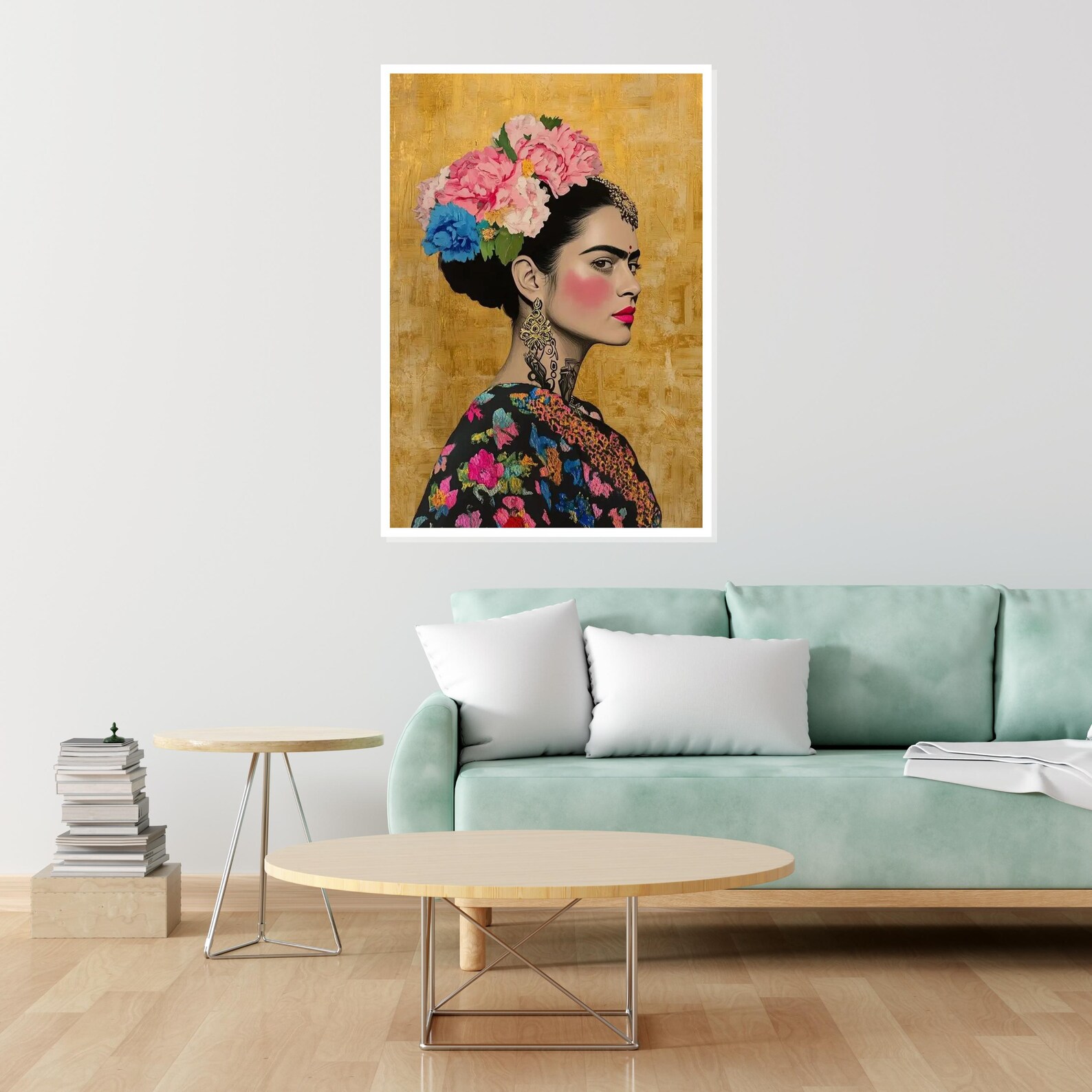 Frida Inspired Floral Canvas, Elegant Woman Portrait, Floral Headpiece ...