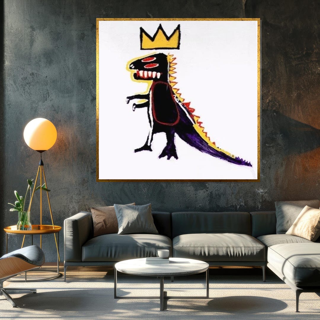 Jean-michel Basquiat,dinosaur King Canvas, Crowned Dino Art, Primitive ...