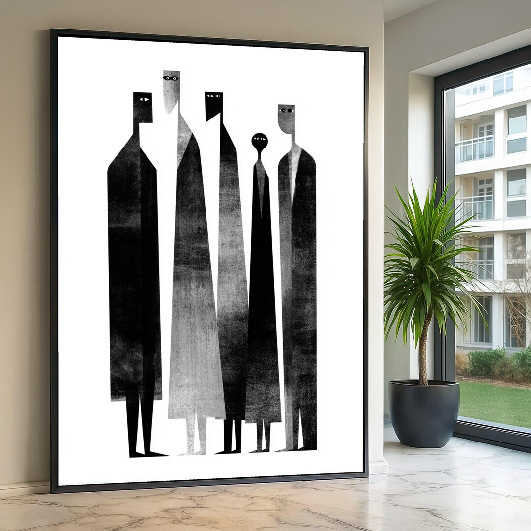Abstract Black and White Figures Canvas, Modern Minimalist Wall Art ...