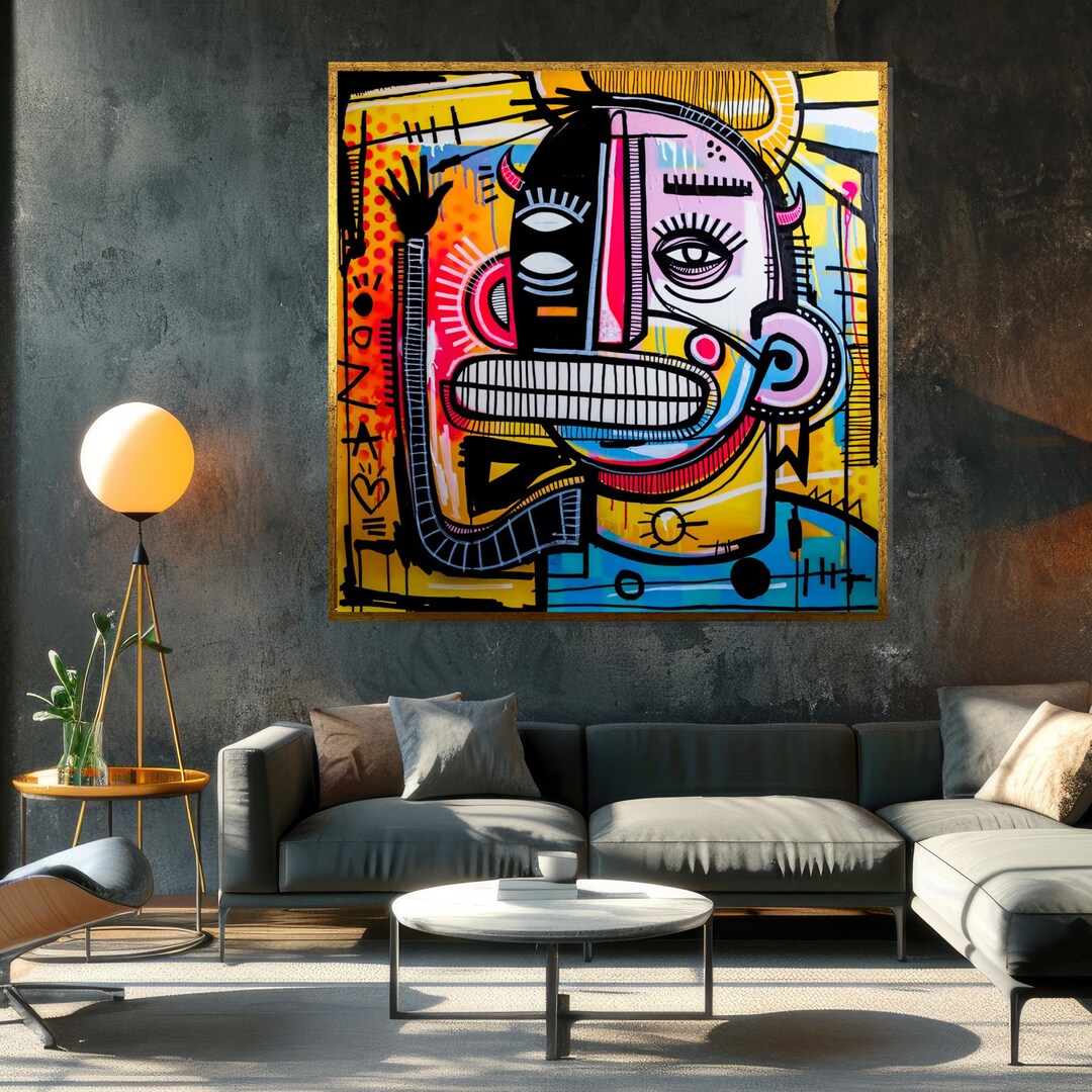Jean Michel Basquiat, Colorful Abstract Face Canvas, Urban Art Canvas ...