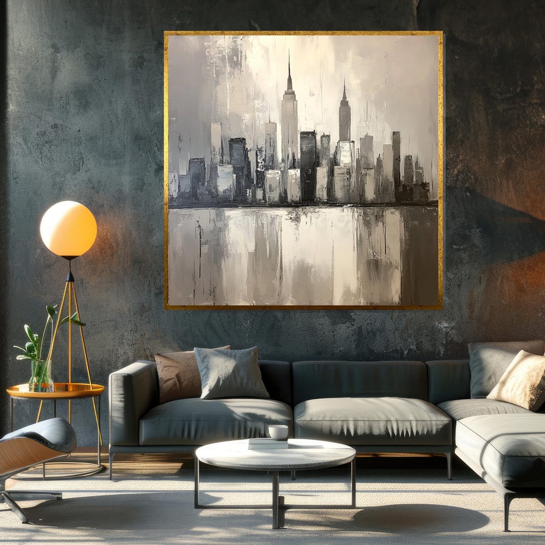 Monochrome Cityscape Canvas, Skyline Wall Art, Modern Urban Reflection ...