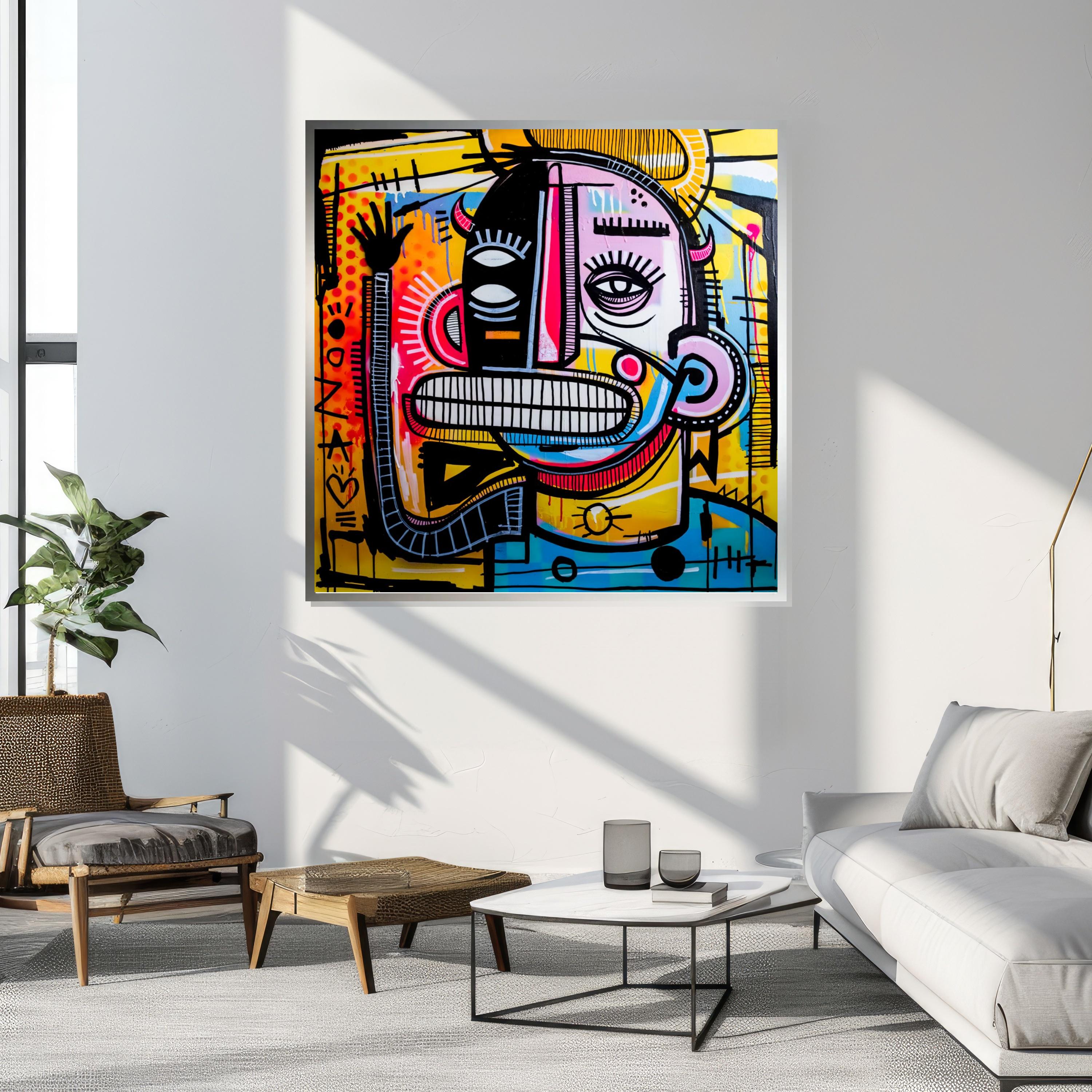 Jean Michel Basquiat, Colorful Abstract Face Canvas, Urban Art Canvas ...