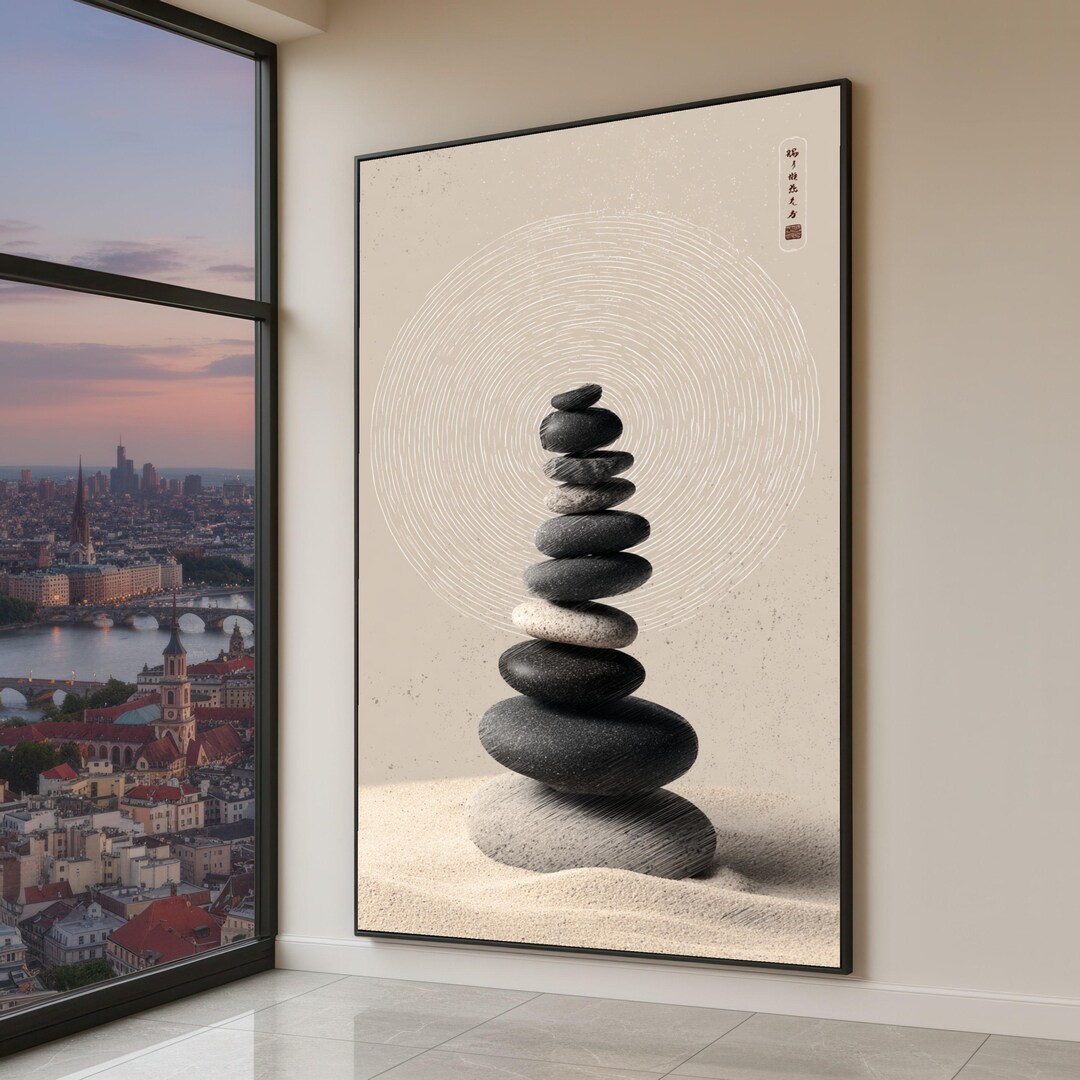 Balanced Zen Stones Canvas, Minimalist Stacked Rock Art, Meditation ...