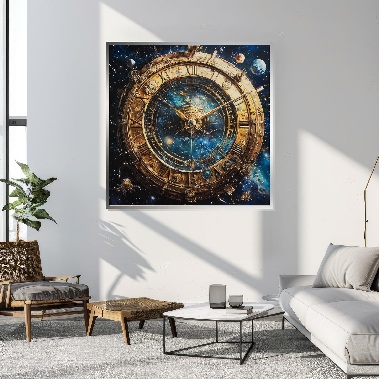 Astronomical Clock Canvas, Cosmic Timepiece Art, Steampunk Clock Design ...