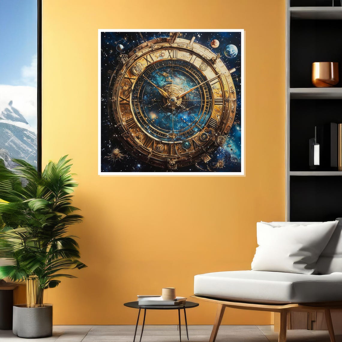 Astronomical Clock Canvas, Cosmic Timepiece Art, Steampunk Clock Design ...